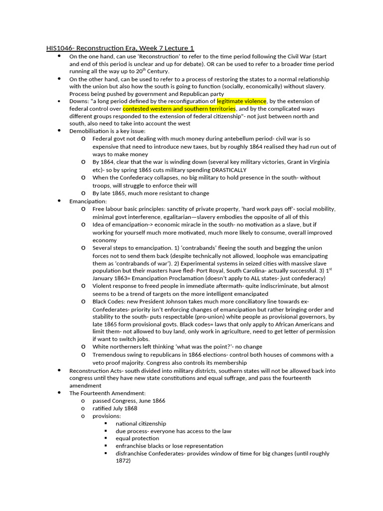 HIS1046 Week 7 Lectures | PDF