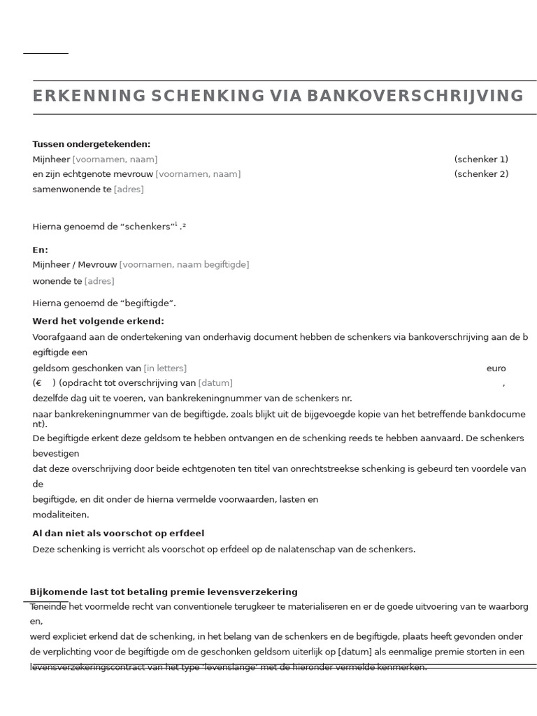 Model 1 Schenking Door Echtgenoten 2 Schenkers Zonder Last Van Een ...