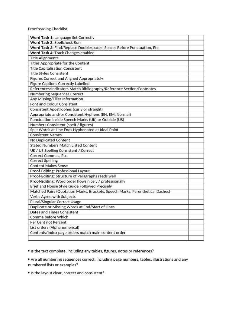 Proofreading Checklist | PDF
