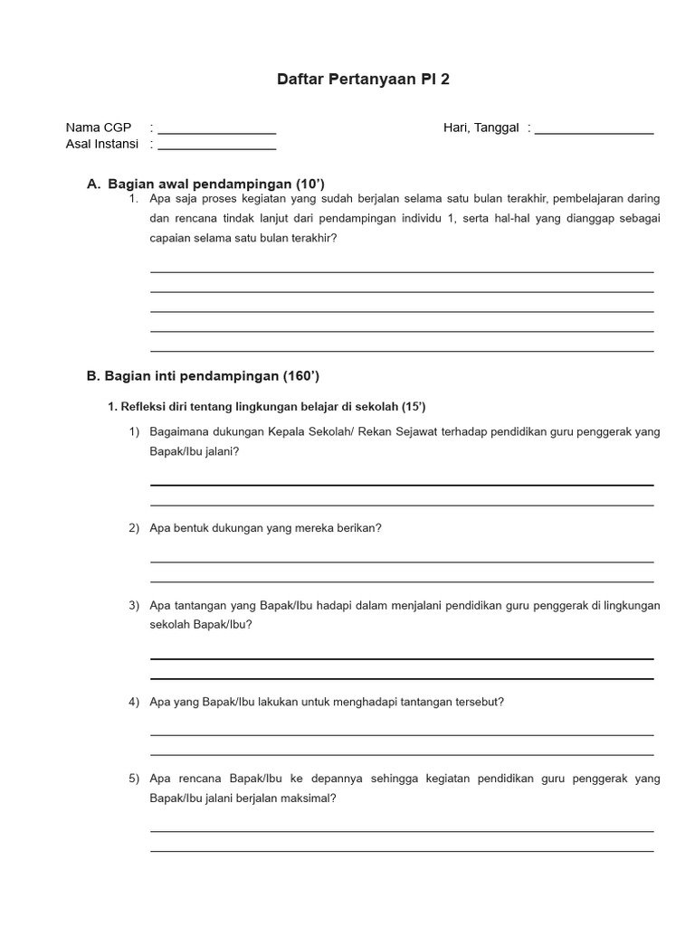 Daftar Pertanyaan PI 2 | PDF