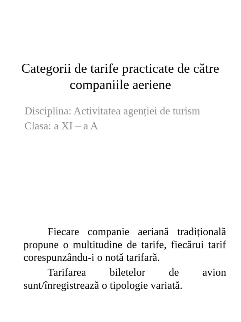 Categorii de Tarife Practicate de Către Companiile Aeriene | PDF Categorii de Tarife Practicate de Către Companiile Aeriene | PDF