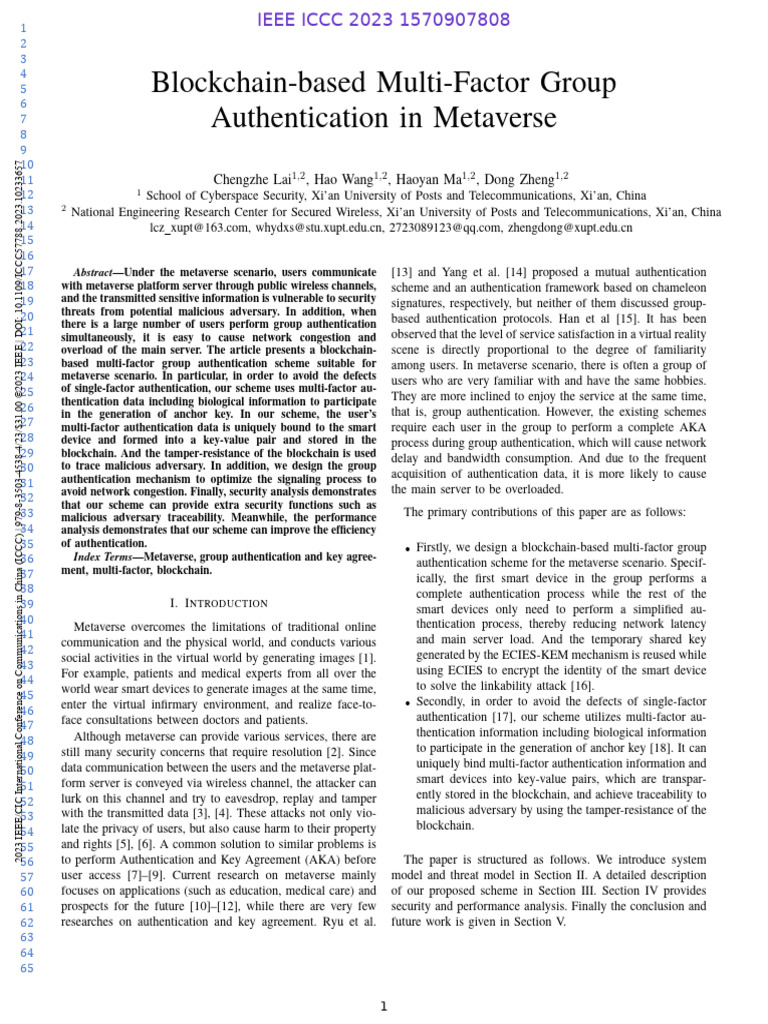 Blockchain Based Multi Factor Group Authentication In Metaverse Pdf
