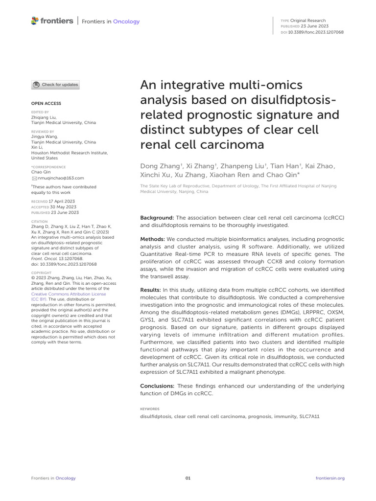 An Integrative Multi Omics Analysis Source Front Oncol So 2023 | PDF