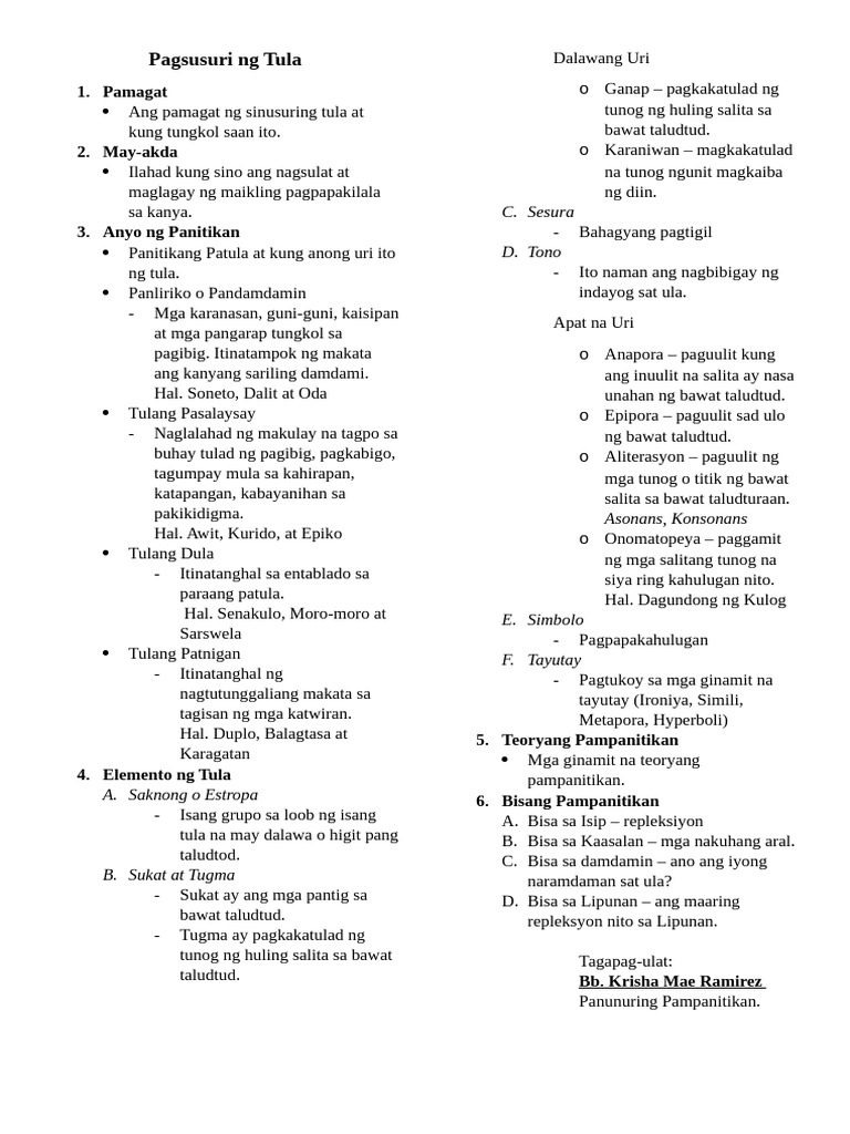 Pagsusuri NG Tula 3rd | PDF