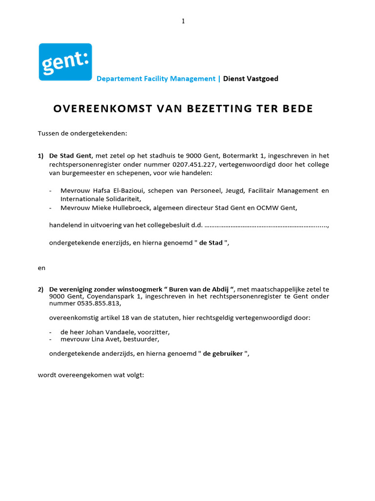 AK - Overeenkomst Bezetting Ter Bede | PDF