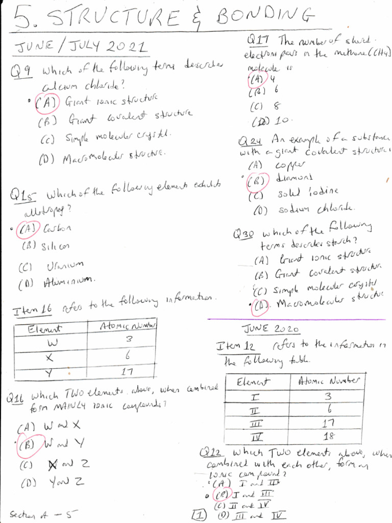 CXC CSEC CHEMISTRY P1 WITH ANSWERS Section A CH 5 Handwritten | PDF