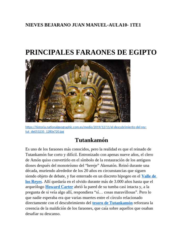 Principales Faraones de Egipto | PDF