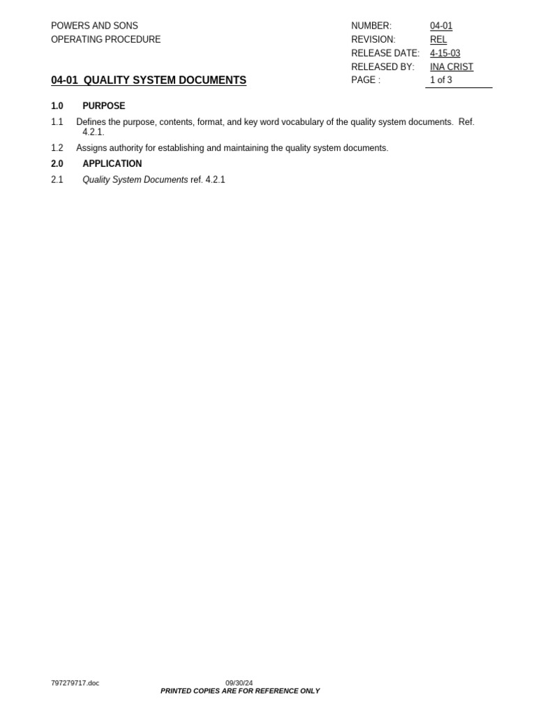 04-01 REL - Quality System Documents | PDF | Specification (Technical Standard) | Quality ...