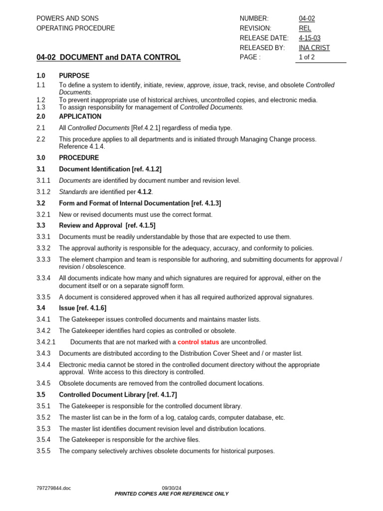 Controlled Document Management Procedure | PDF | Document | Data Management