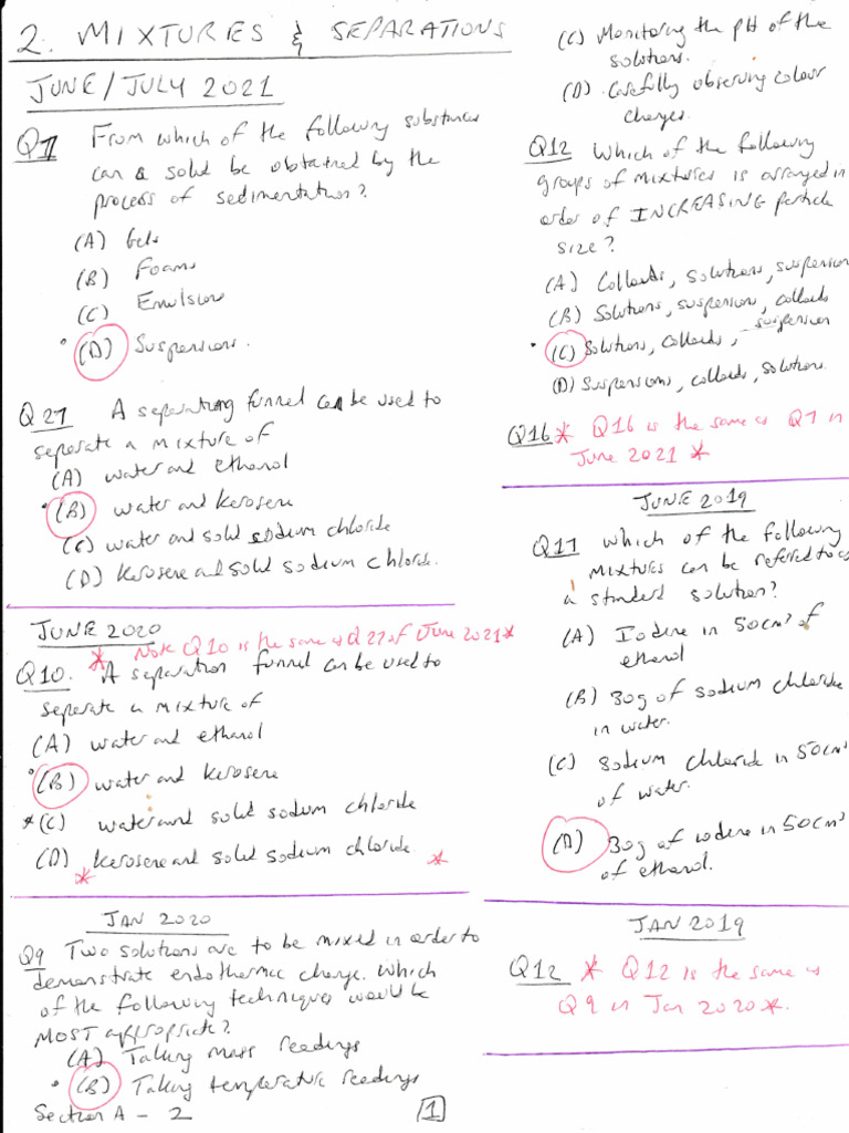 CXC CSEC CHEMISTRY P1 WITH ANSWERS Section A CH 2 Handwritten | PDF