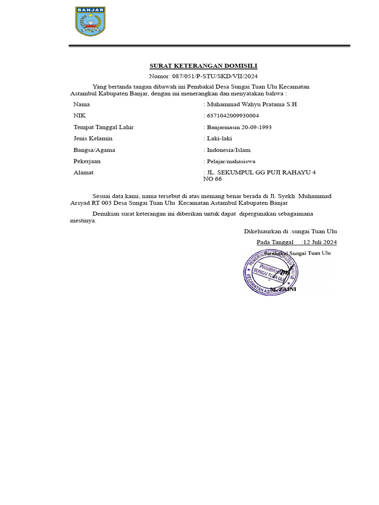 Surat Keterangan Domisili | PDF