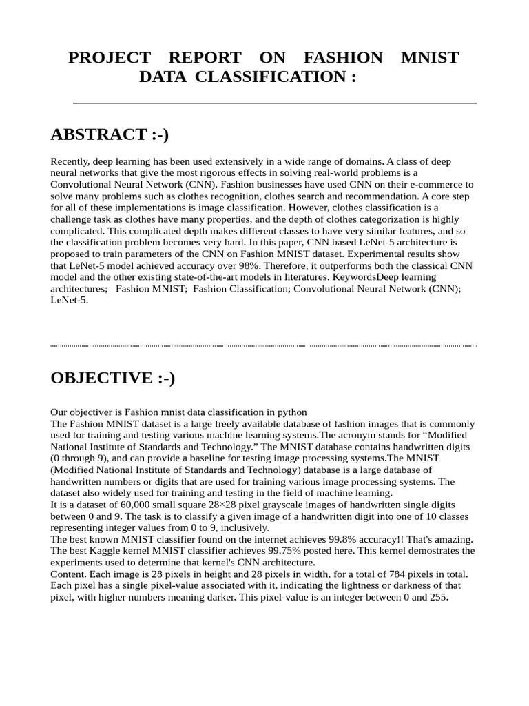 Fashion Mnist Project Report | PDF