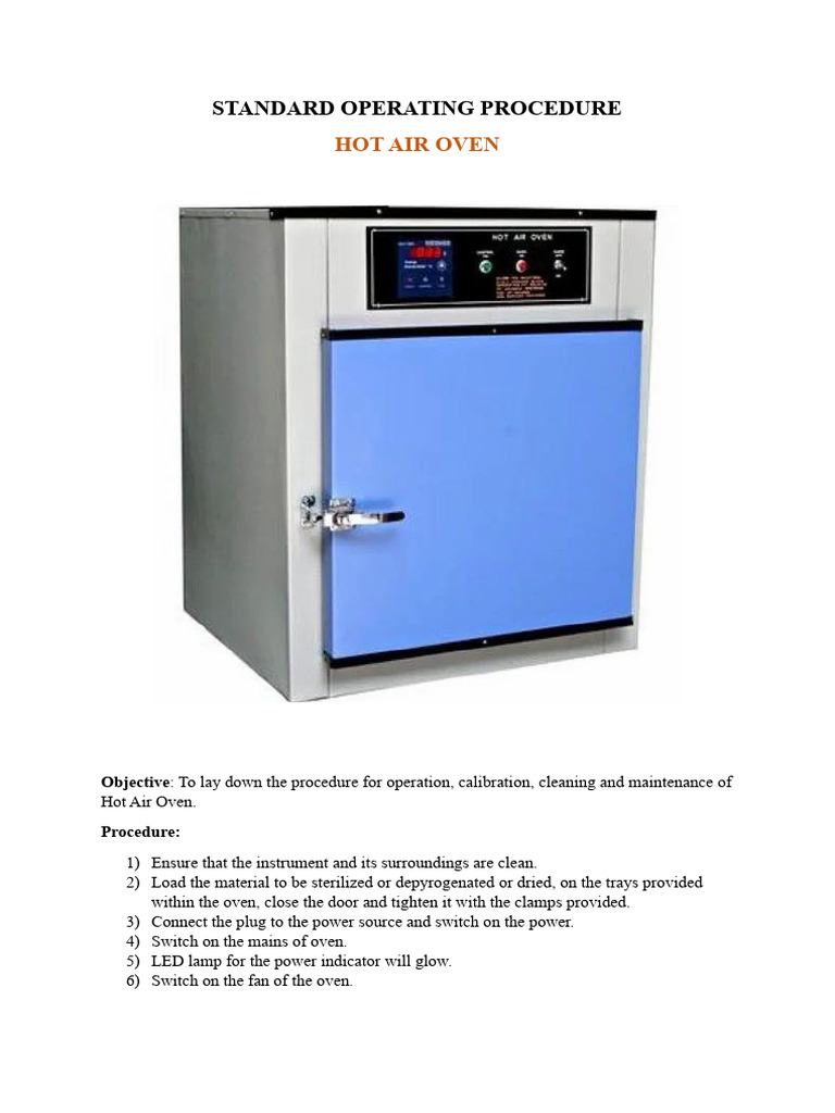 Standard Operating Procedure-Hot Air Oven-Department of Zoology | PDF