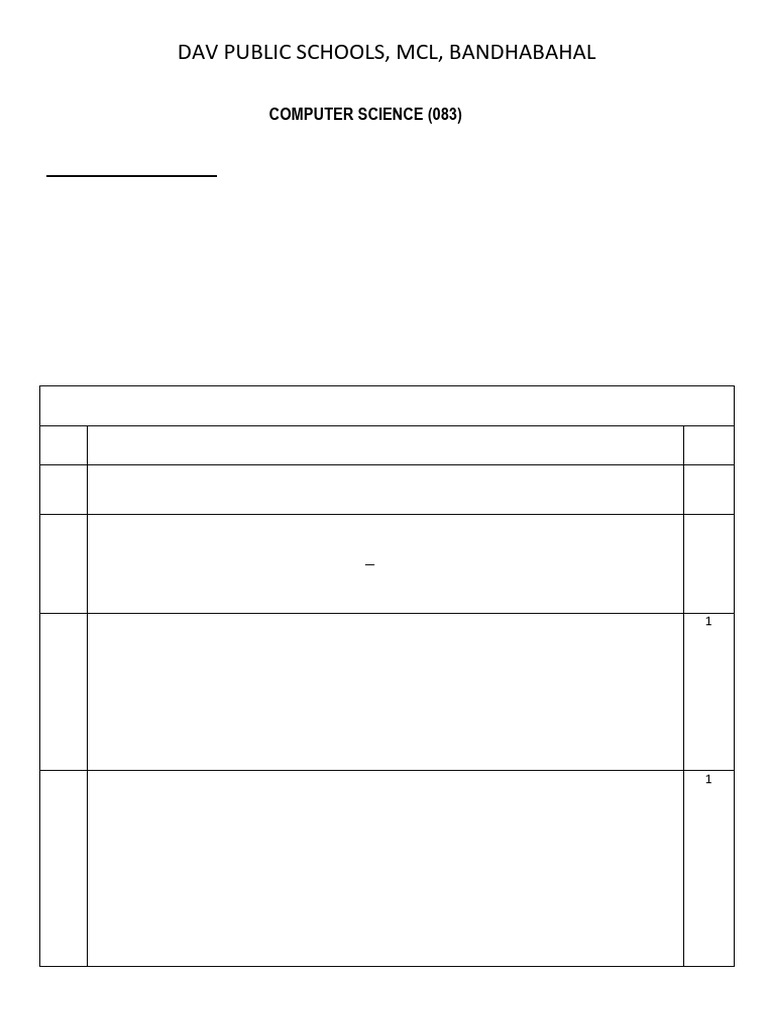 CS-Sample QP-DAV Bandhabahal | PDF | Parameter (Computer Programming) | Computer Science