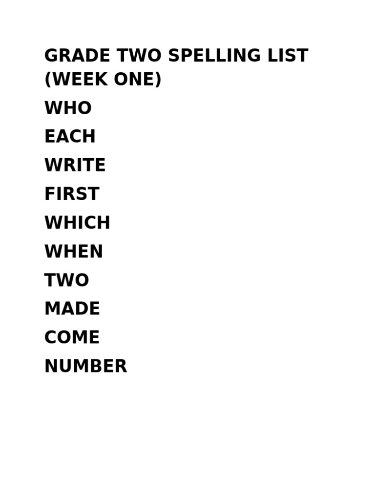 Grade Two Spelling List | PDF