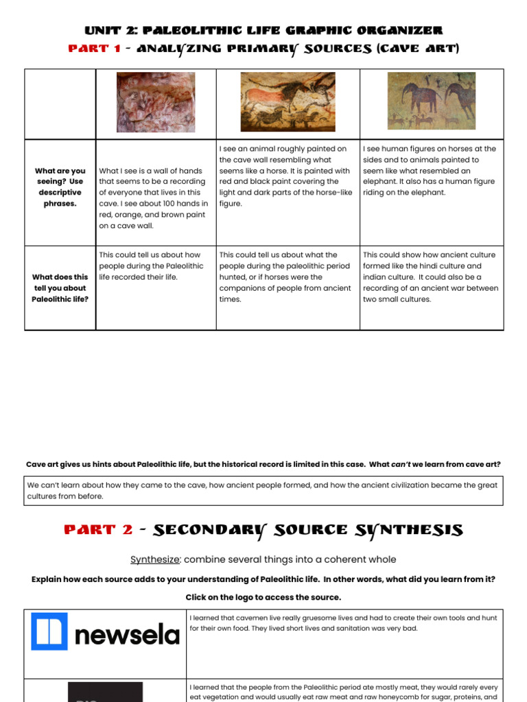 Paleolithic Life Graphic Organizer-Colin | PDF