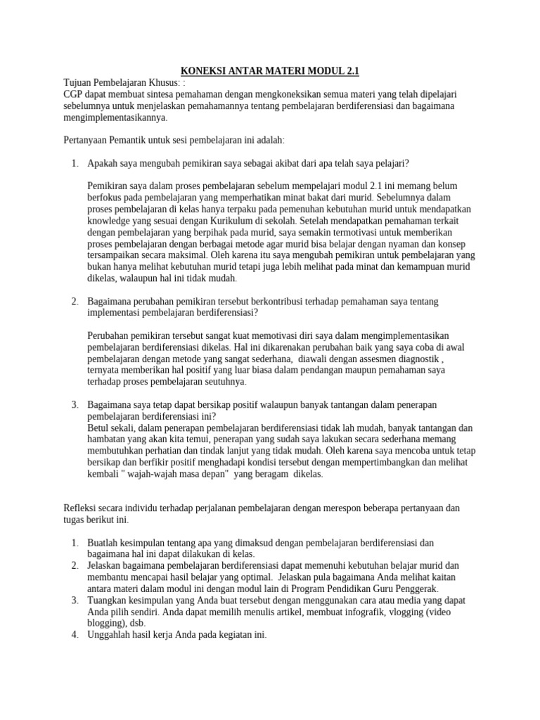 Koneksi Antar Materi Modul 2.1 | PDF