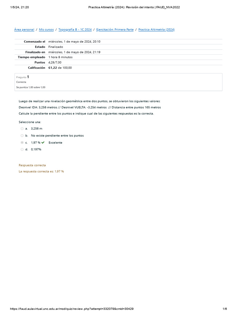 Practica Altimetría (2024) - Revisión Del Intento - FAUD - NVA2022 | PDF