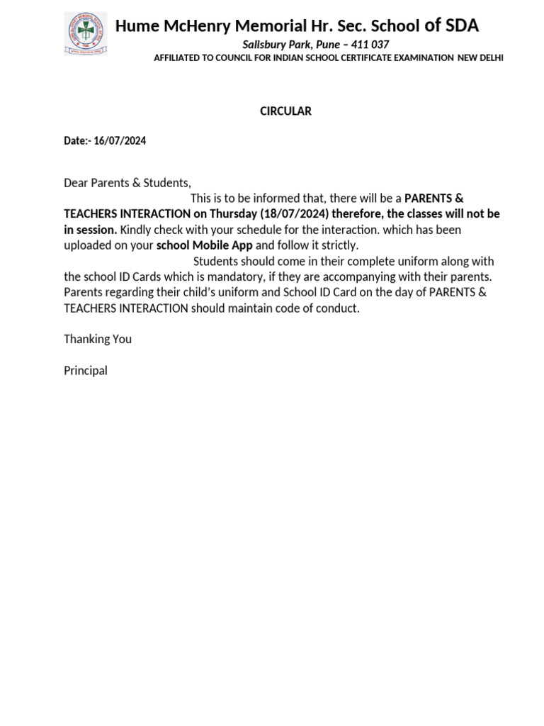 Circular For The Parents - 20240716121710 | PDF