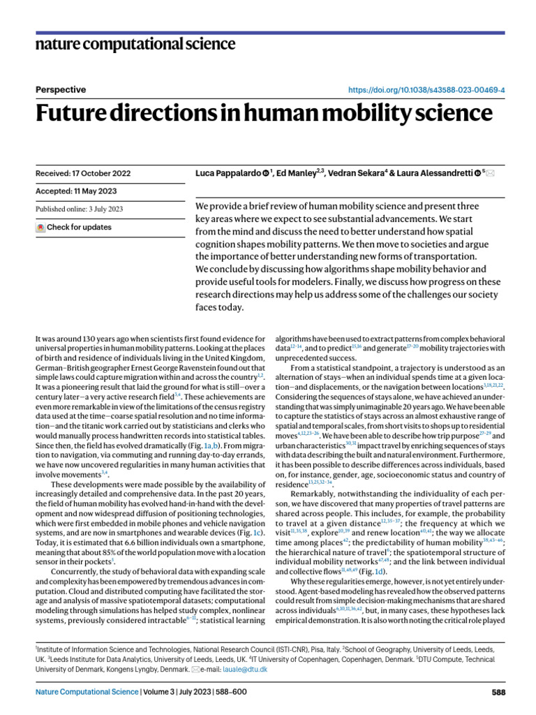 Future Directions in Human Mobility Science | PDF