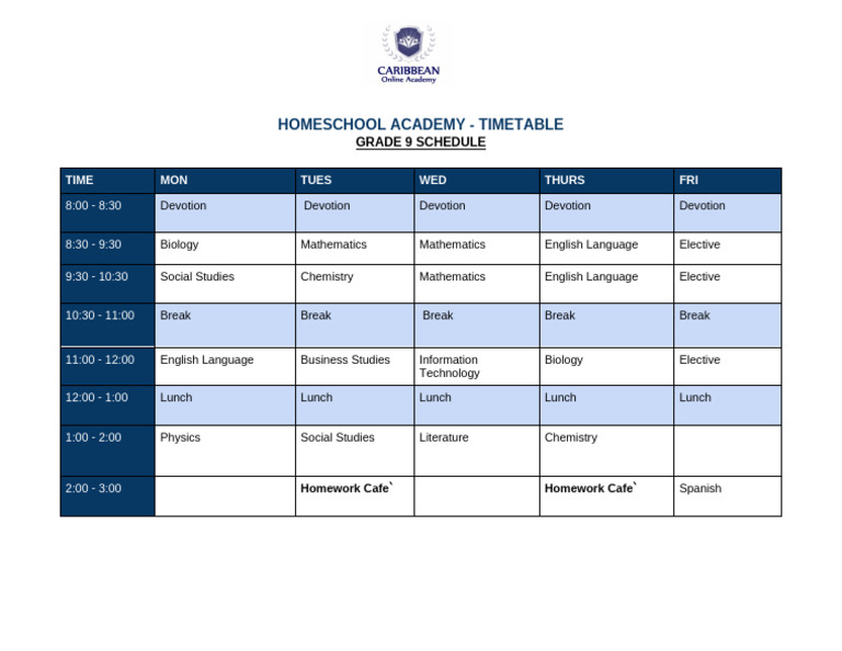 COA-Grade 9 Schedule Sept 2024 | PDF