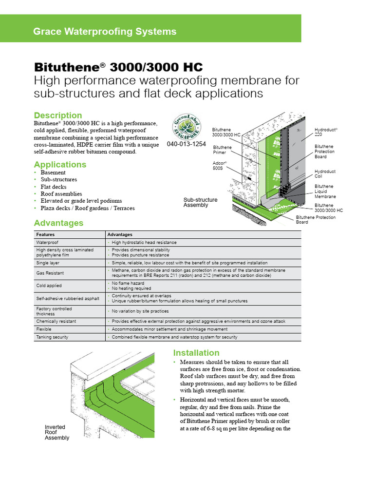 Bituthene 3000-3000 HC - ENG With Green Logo | PDF