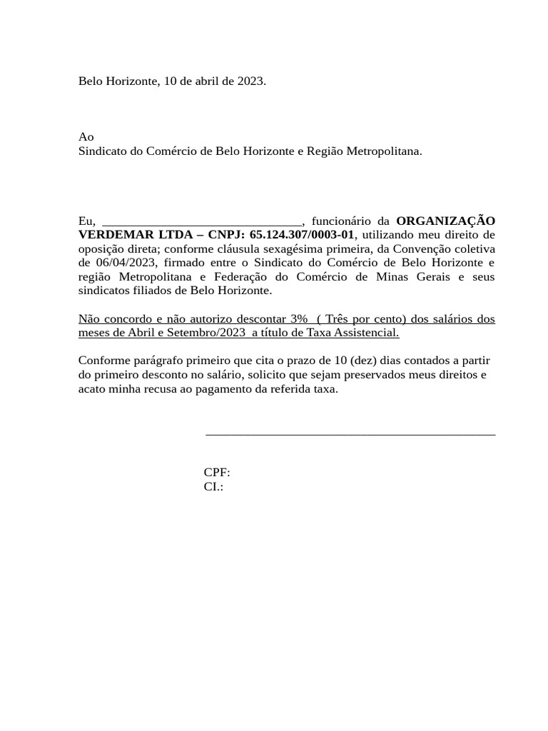 Carta Sindicato 2023 | PDF