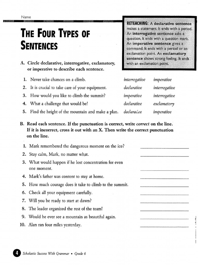 Four Types of Sentences | PDF