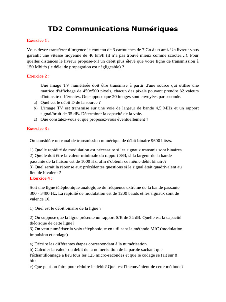 TD2 Communications Numériques: Exercice 1 | PDF