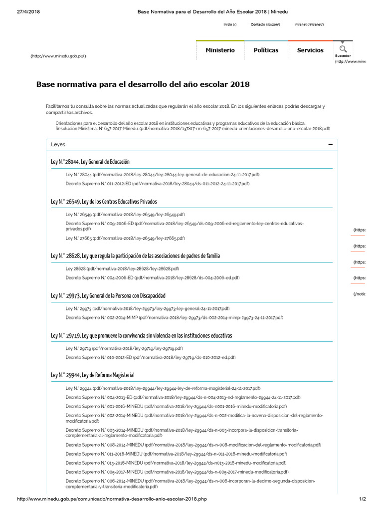 2018-Base Normativa para El Desarrollo Del Año Escolar 2018 (Leyes ...