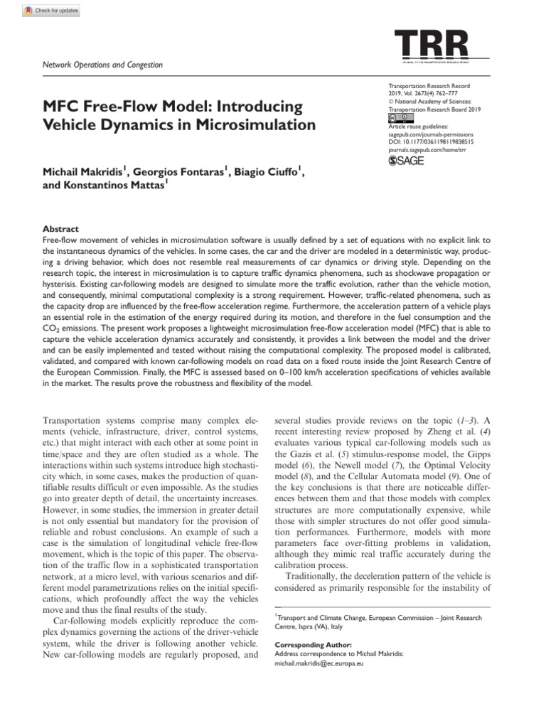 1c) MFC Free Flow Model - Introducing - Vehicle Dynamics in Microsimulation | PDF | Acceleration ...
