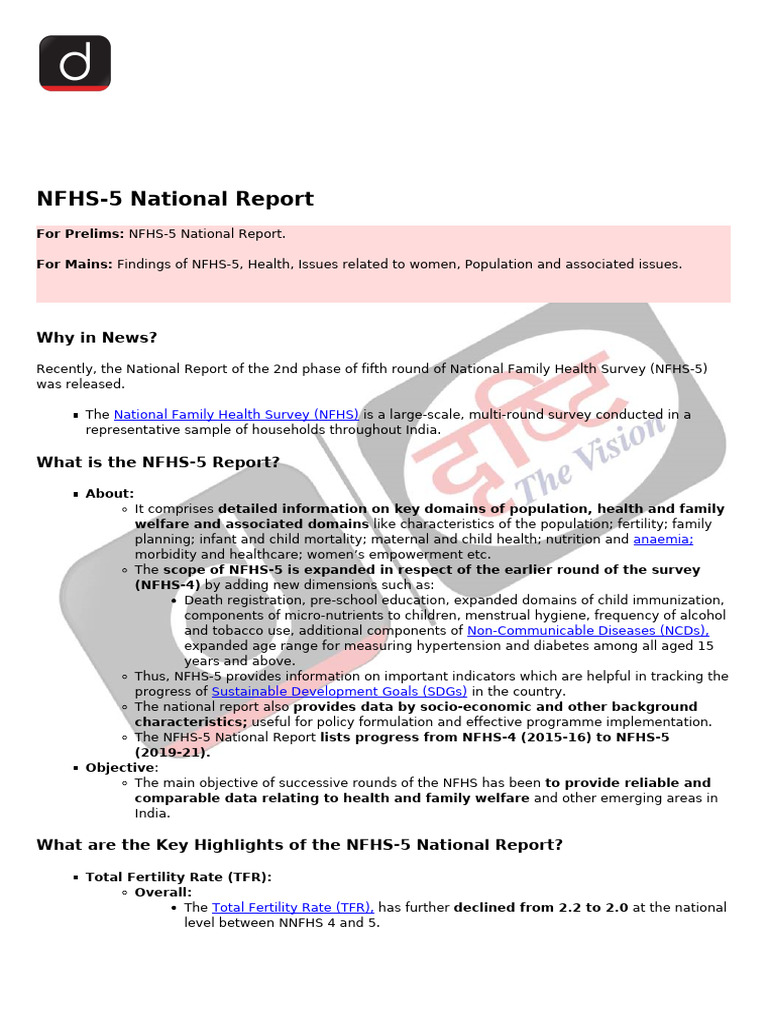 NFHS-5 National Report: Why in News? | PDF