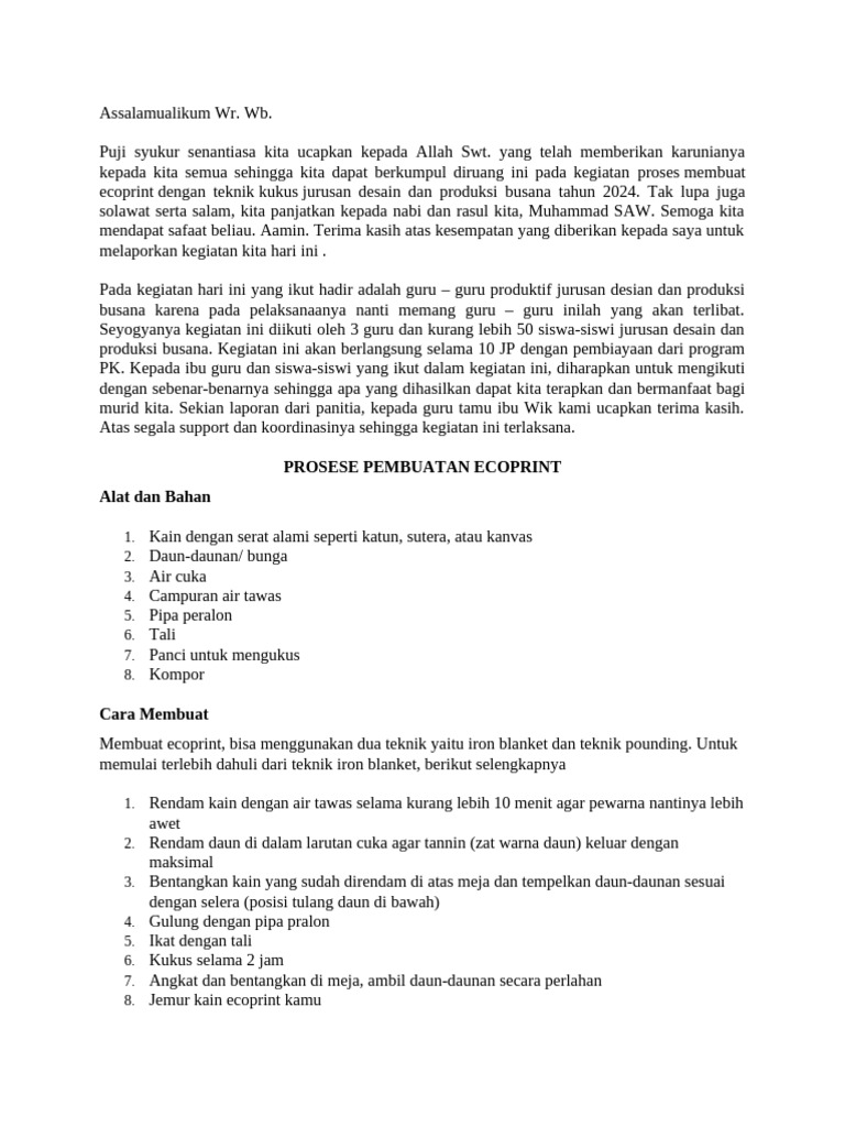 Laporan Ecoprint Jurusan DPB | PDF