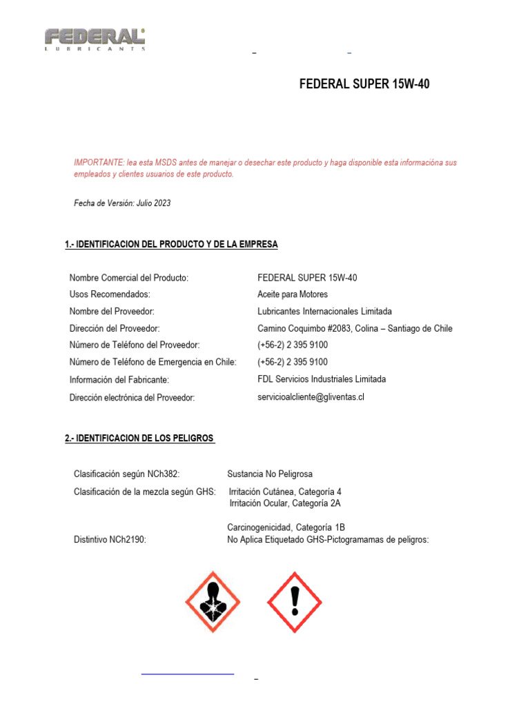 Federal Super 15w40 | PDF