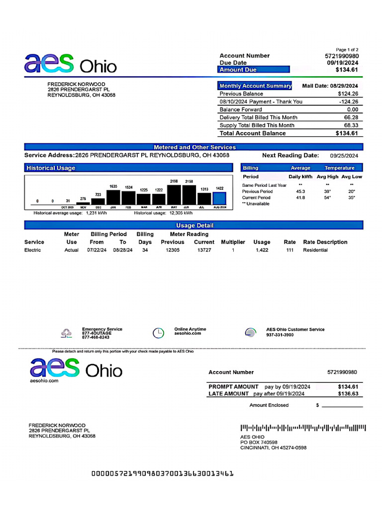 Aes Ohio Monthly Bill | PDF