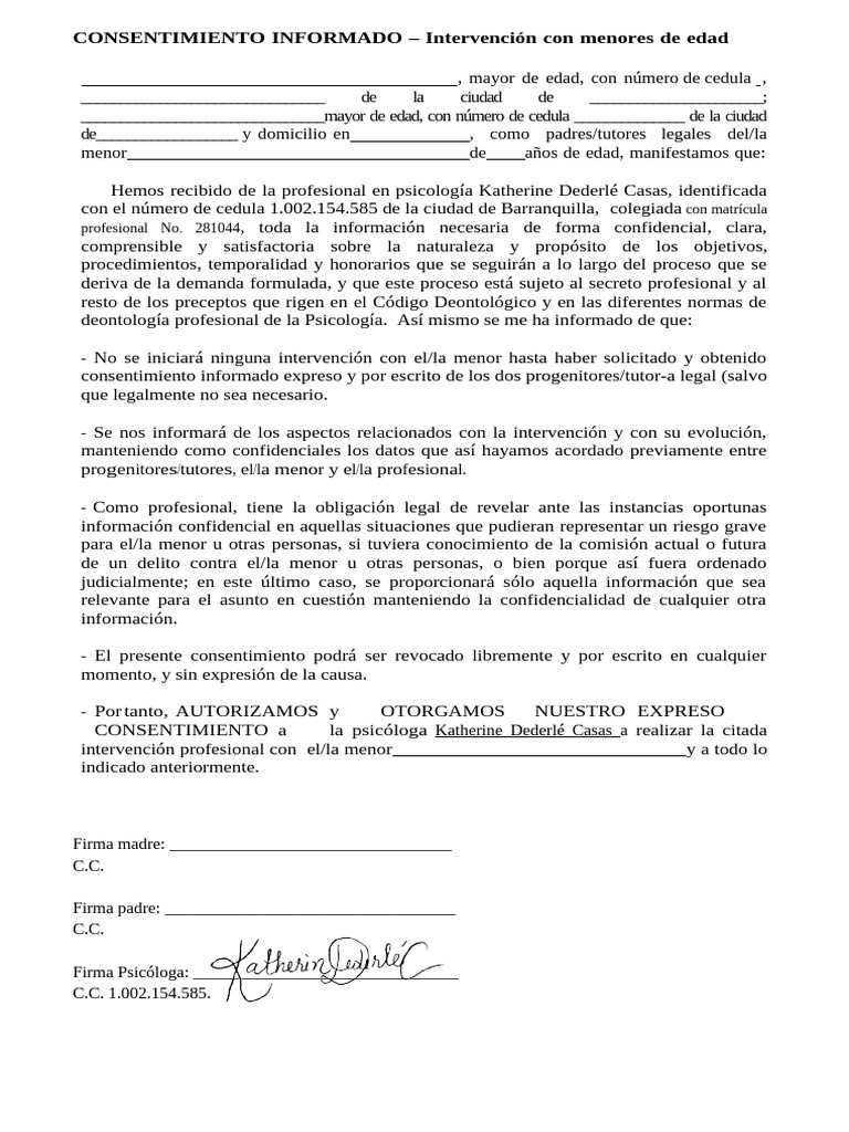 Modelo Consentimiento MENORES de EDAD 02 | PDF