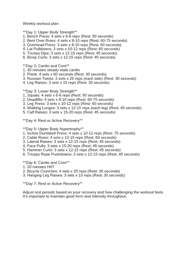 Weekly Workout Plan | PDF