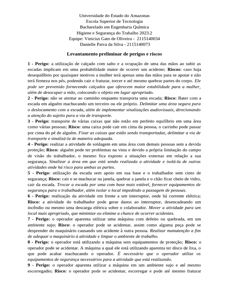 HST - Levamentamento de Riscos | PDF