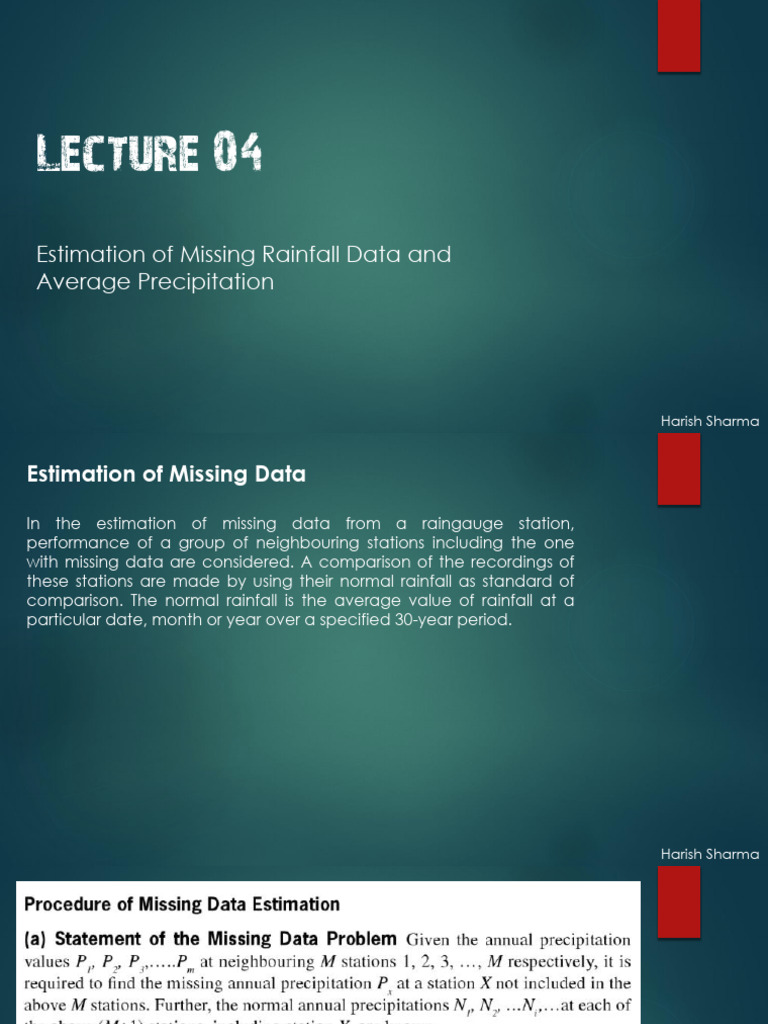 Hydrology Lecture 04 Missing Rainfall Data & Average Precipitation | PDF