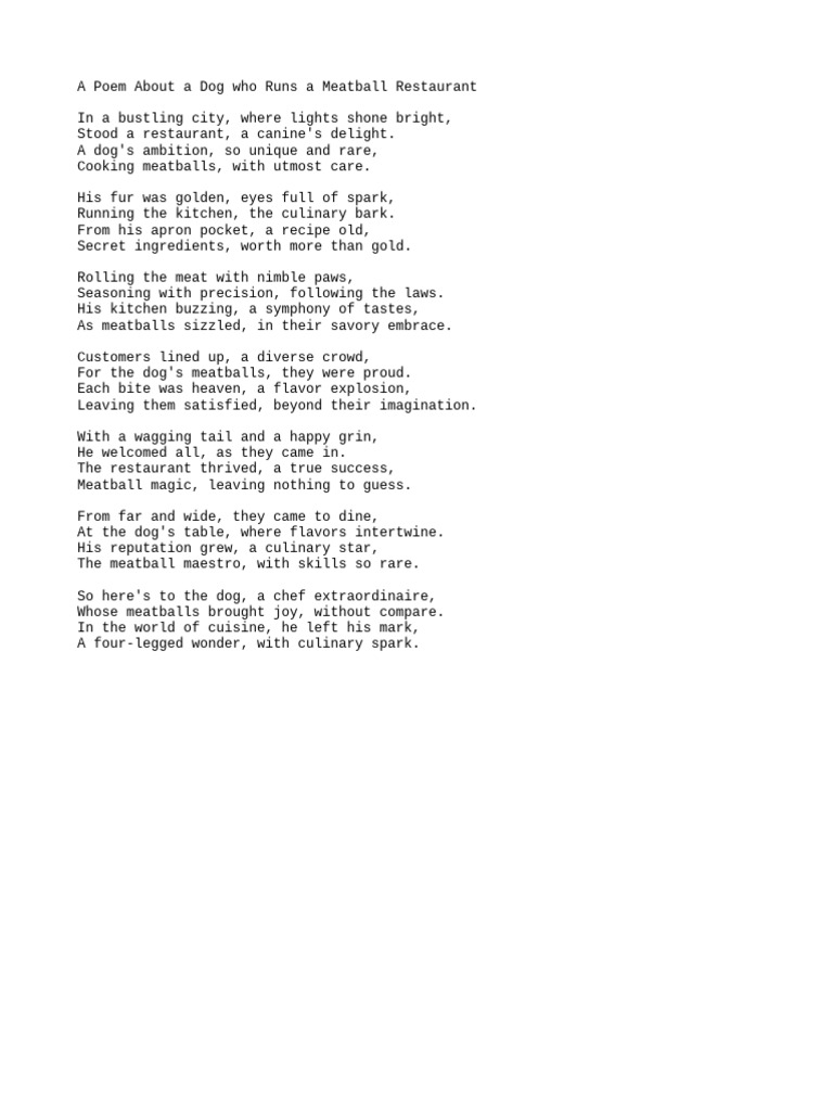 A Poem About A Dog Who Runs A Meatball Restaurant | PDF