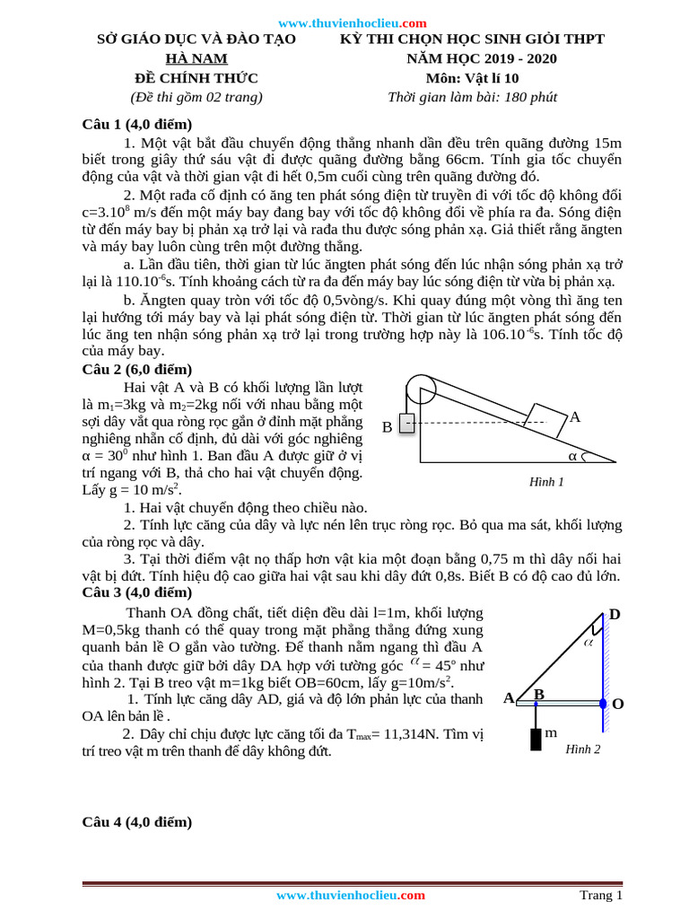 Bo de Thi HSG Vat Ly 10 Co Dap An | PDF