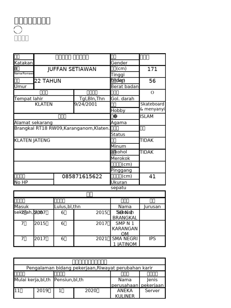 CV JOFAN SETIAWAN Terbaru Excel | PDF