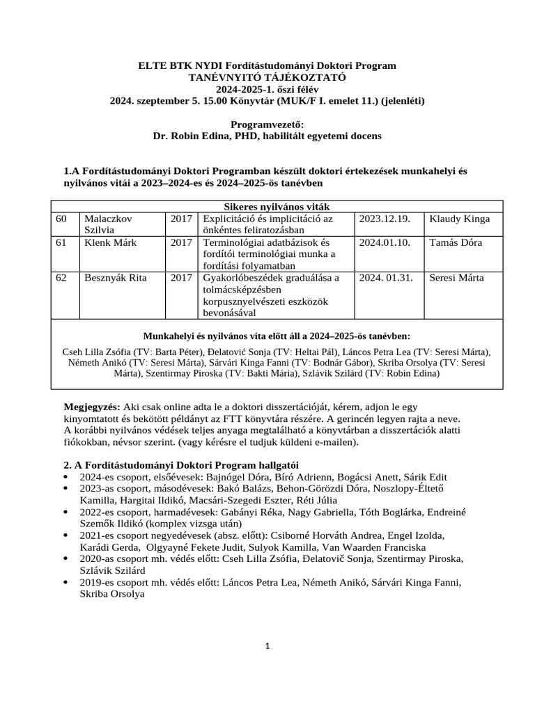 2024-2025 Oszi Felev PHD Tajekoztato 4 FINAL RE | PDF