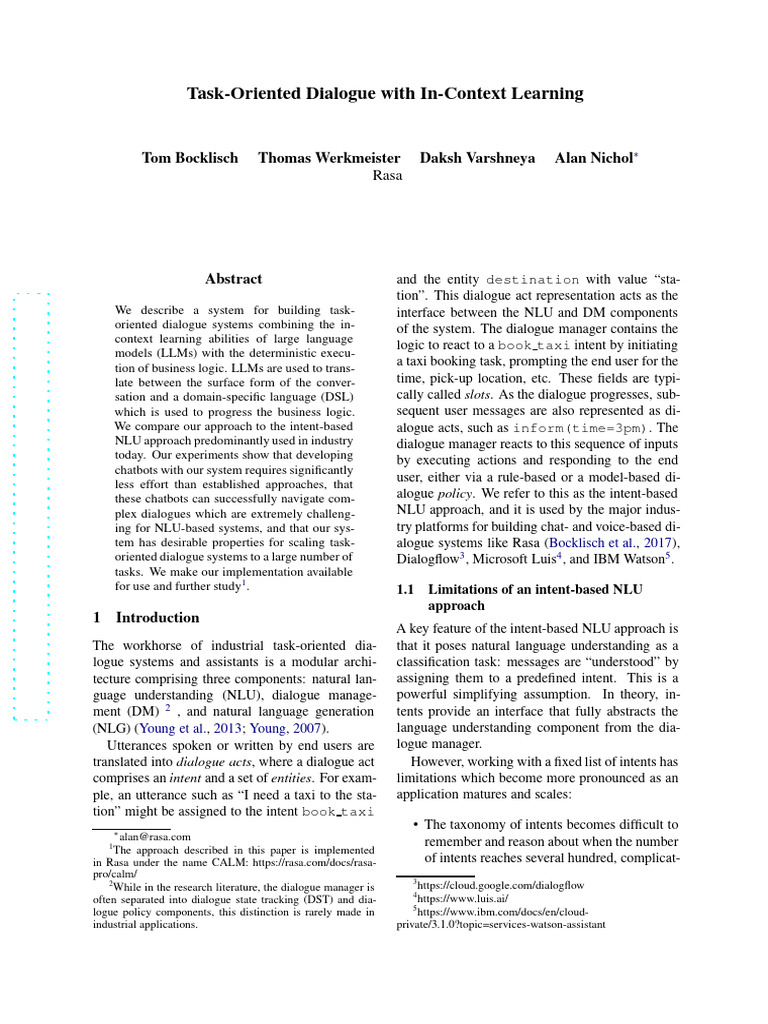 Task-Oriented Dialogue With In-Context Learning | PDF | Information | Logic