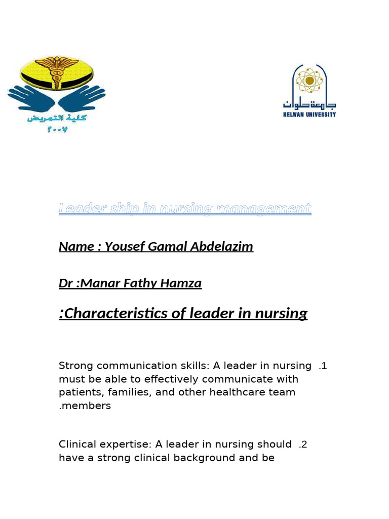 Leader Ship in Nursing Management - Docx BY YOUSEF Gamal | PDF ...