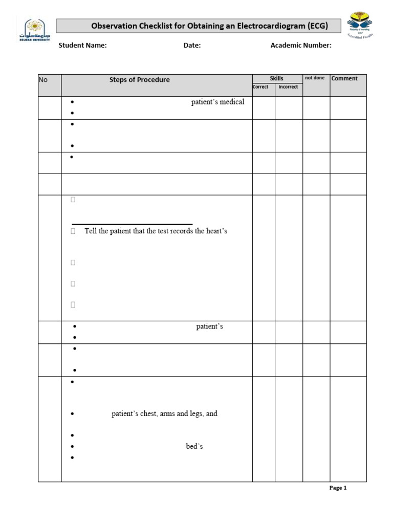 Ecg Checklist | PDF | Electrocardiography | Technology & Engineering