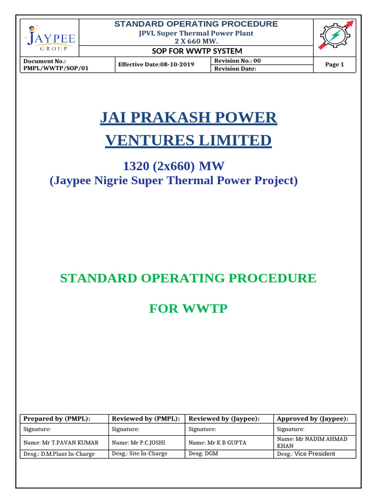WTP - 01 PT Plant Sop | PDF