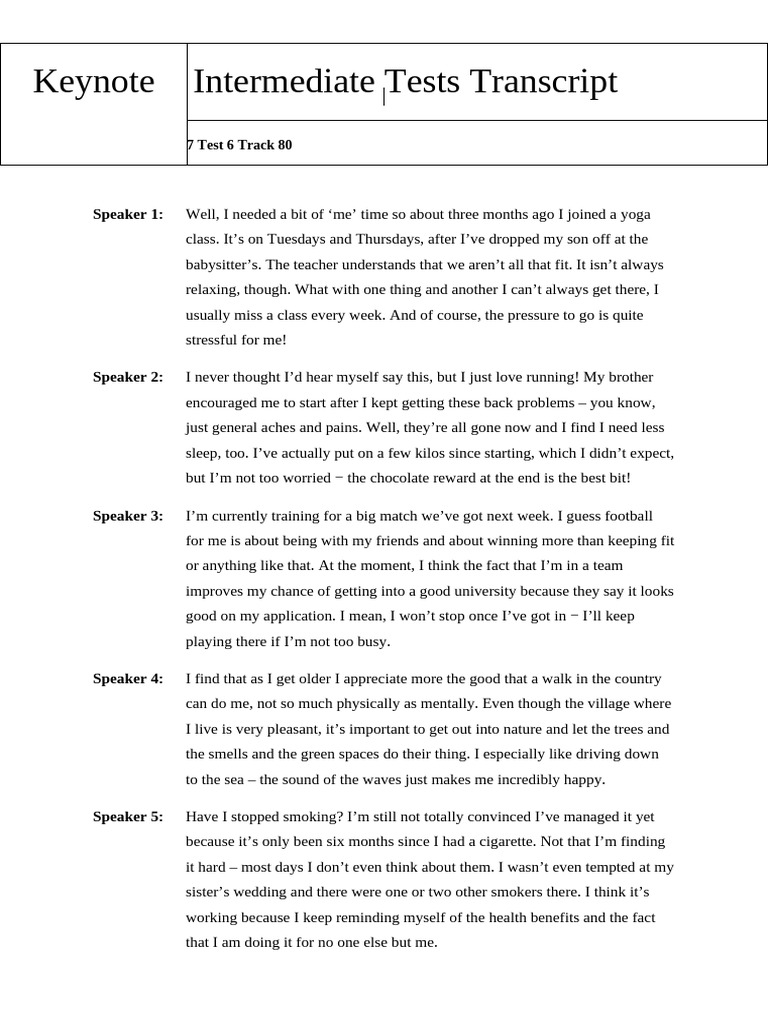 Keynote Intermediate Test6 Track80 Transcript | PDF