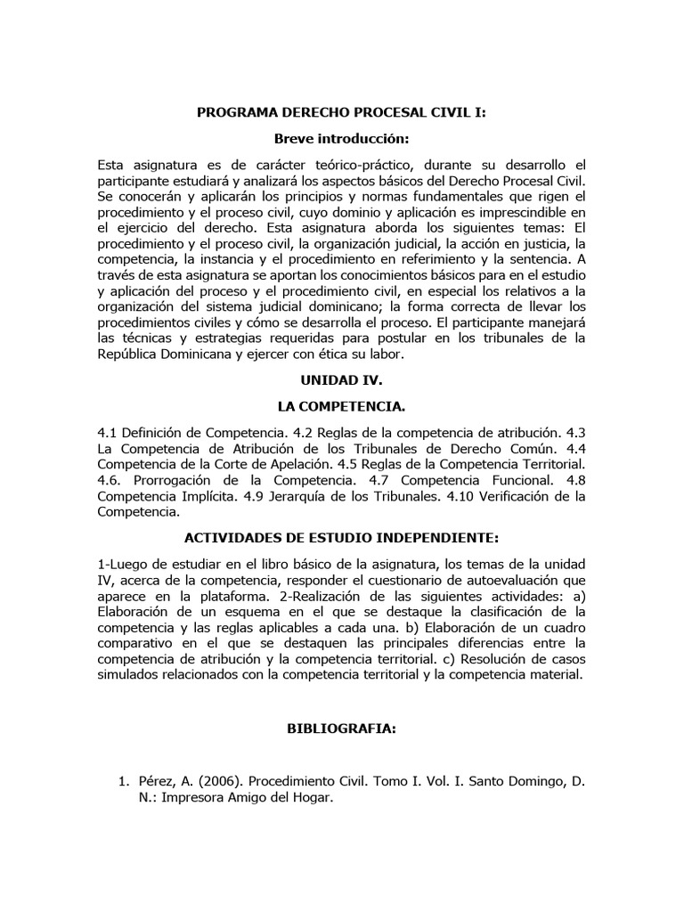 Programa Derecho Procesal Civil I - Pract 4 | PDF