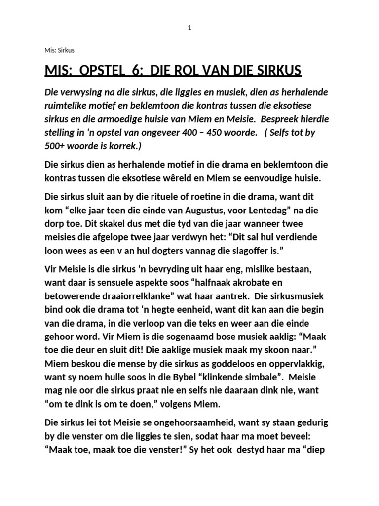 Mis Opstel 6 Sirkus | PDF